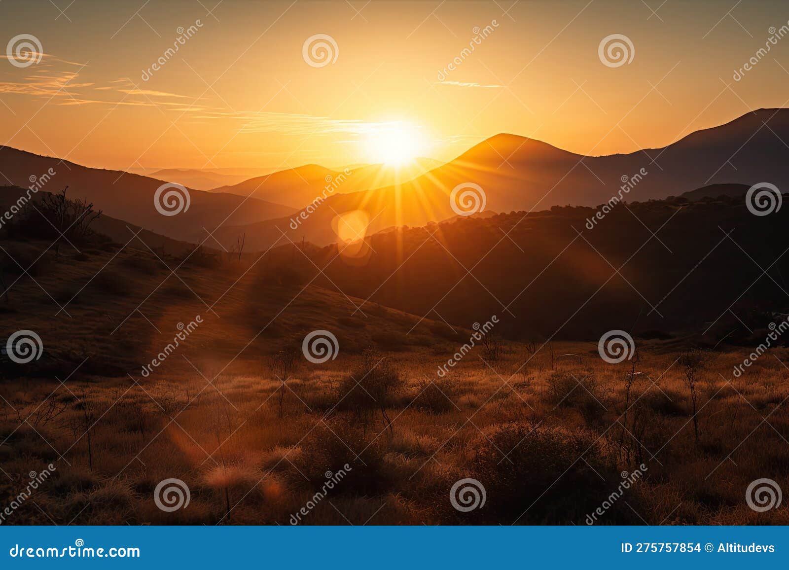 Sunset, with the Sun Setting Behind a Mountain Range, Bringing an End ...