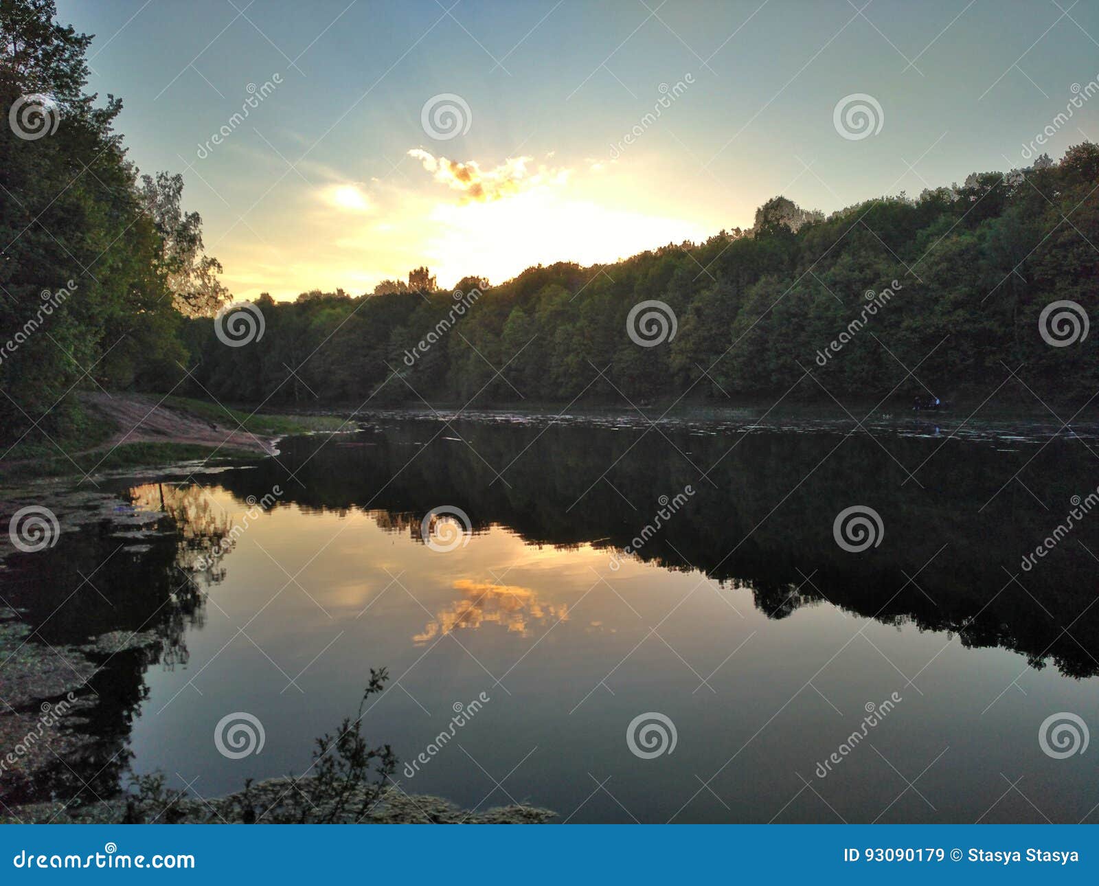 Sunset stock image. Image of lakeview, forest, sunrise - 93090179