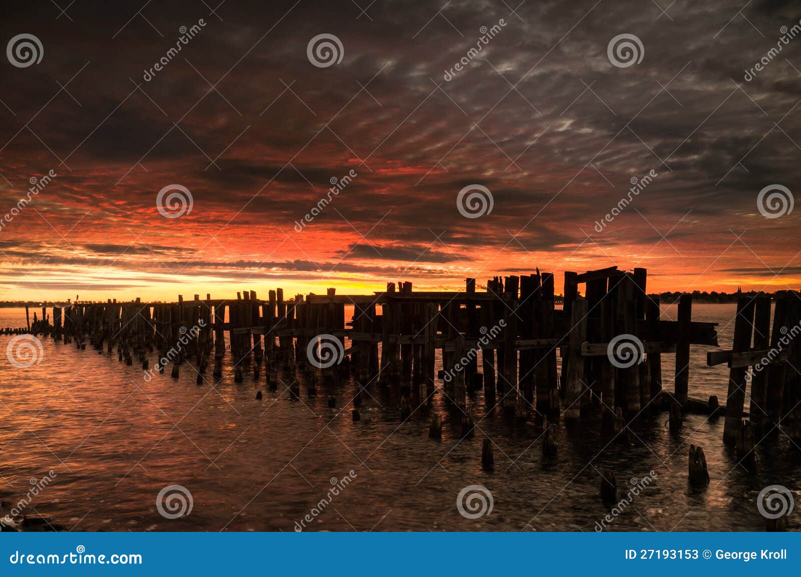 Sunset Sunrise Waterfront Old Pier. Stock Image - Image of pilaster ...