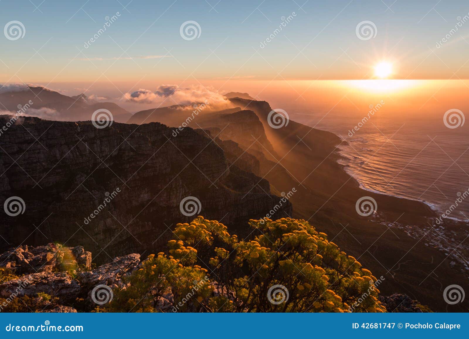 Sunset in Table Mountain in Cape Town South Africa Stock Image - Image ...