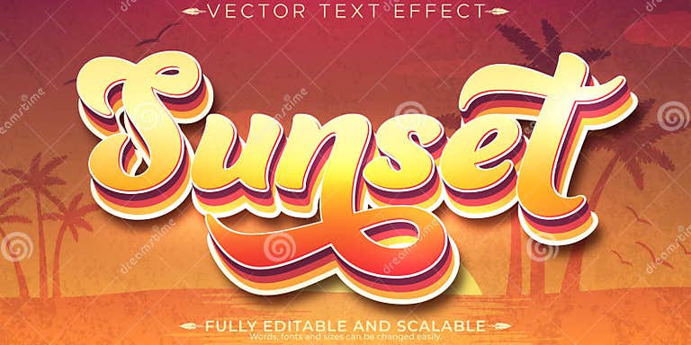 Sunset Text Effect, Editable Vintage and Classy Text Style Stock Vector ...