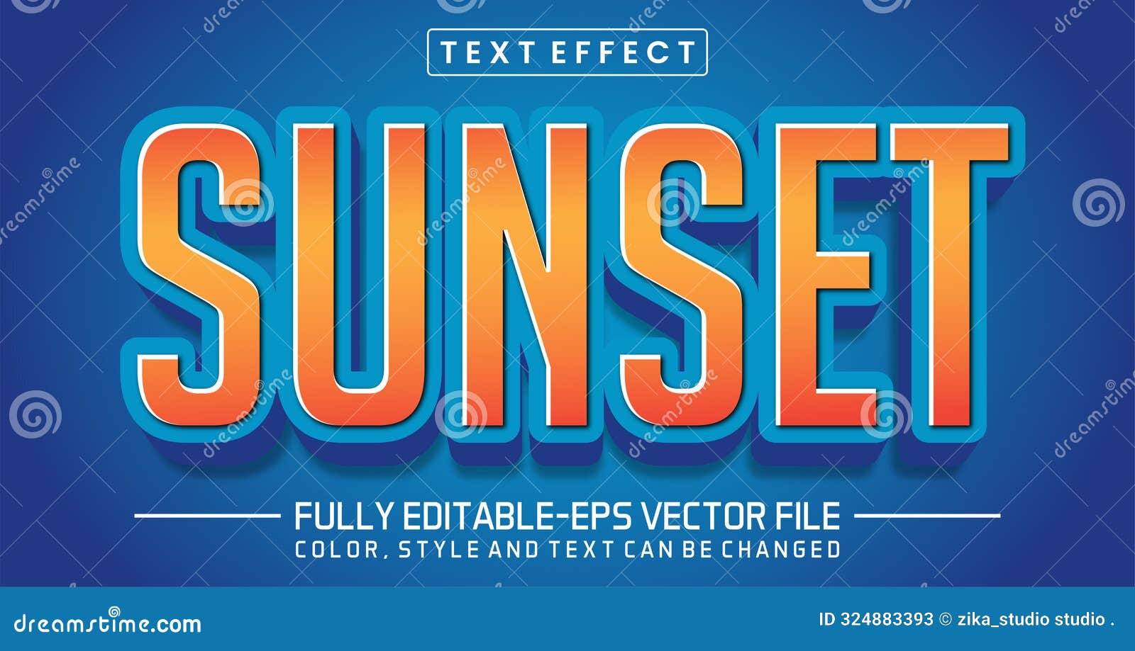 Sunset Text Style Effect Gradient Color 3d Concept Stock Illustration ...
