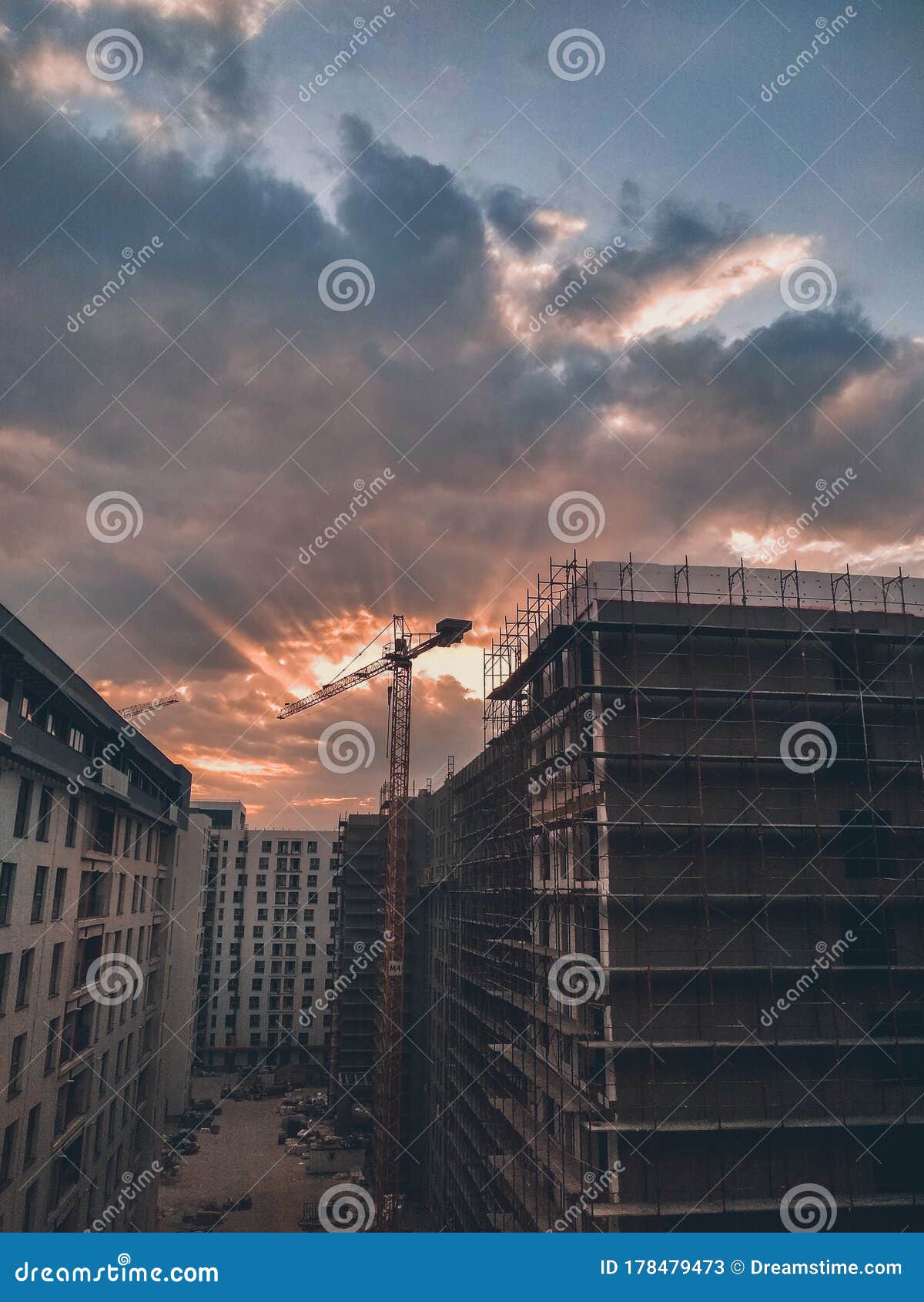 Sunset Time through the Buildings Stock Image - Image of buildings ...