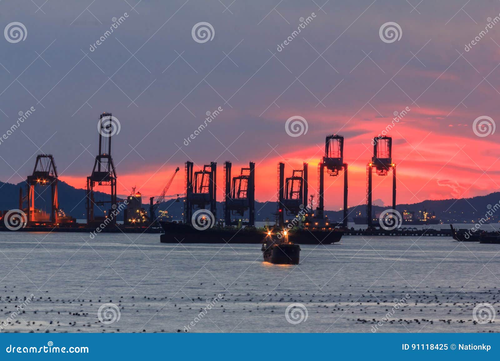 Sunset time at port ship stock image. Image of high, export - 91118425