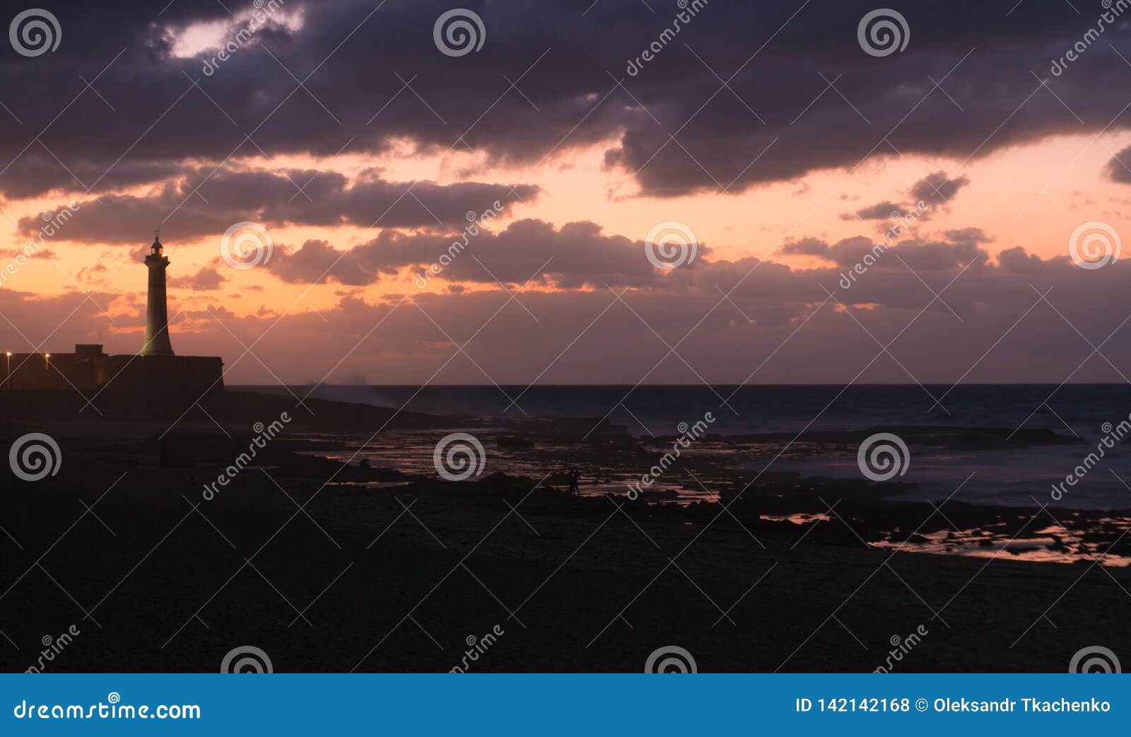 Sunset Time View on the Atlantic Ocean and Lighthouse in Rabat, the ...