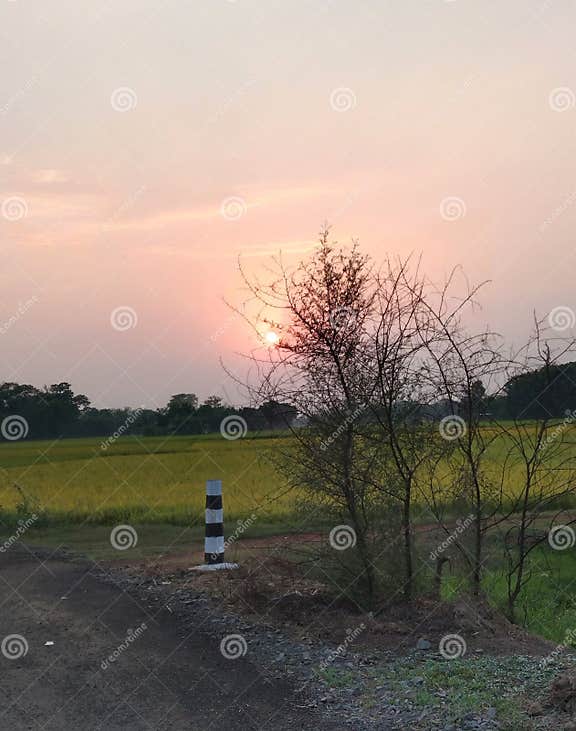 Sunset Time View from the Road Side Stock Photo - Image of road ...