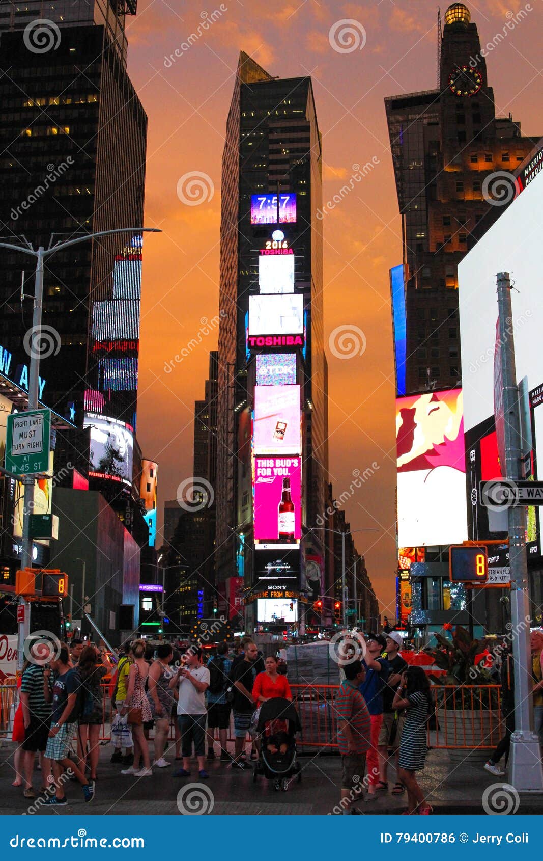 Sunset at Times Square editorial photo. Image of york - 79400786