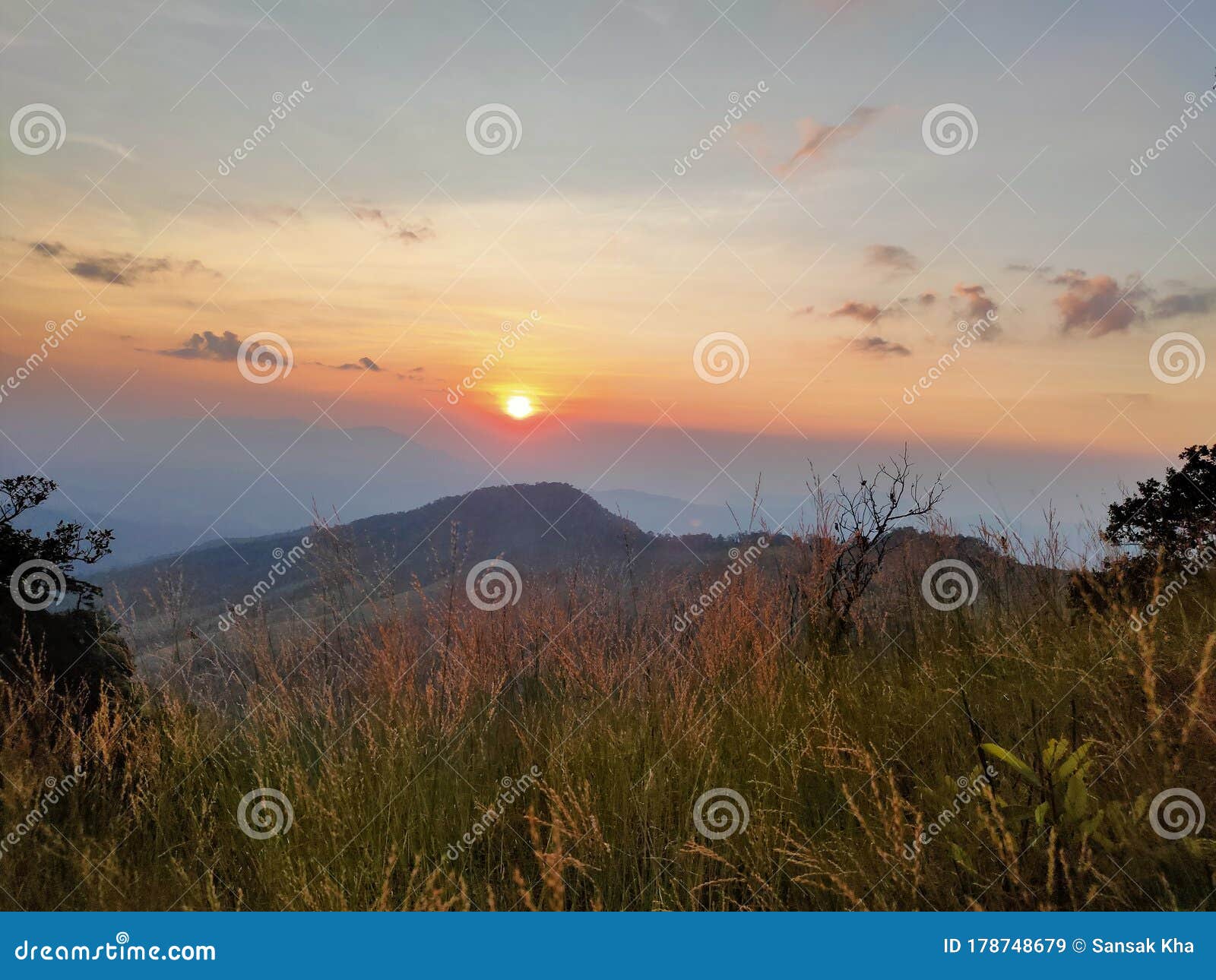 Sunset on top the mountain stock image. Image of girl - 178748679