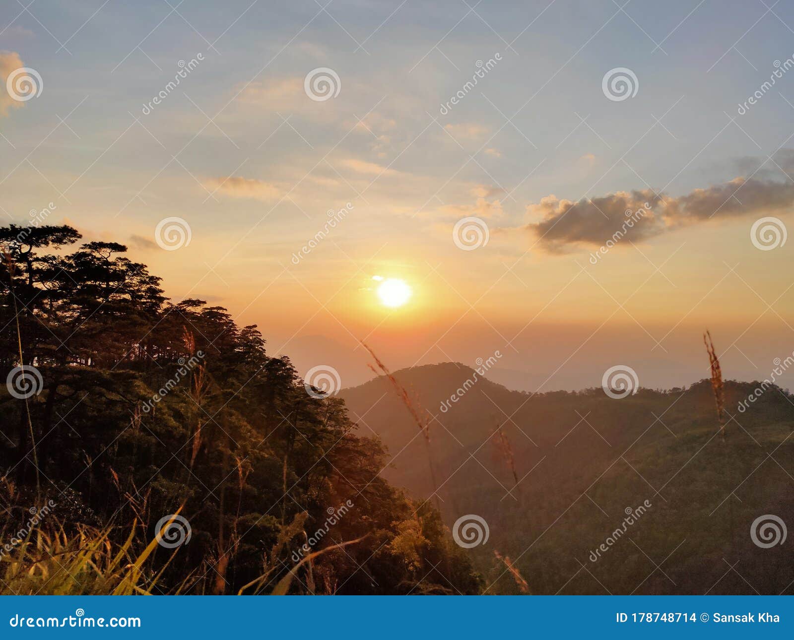 Sunset on top the mountain stock photo. Image of evening - 178748714
