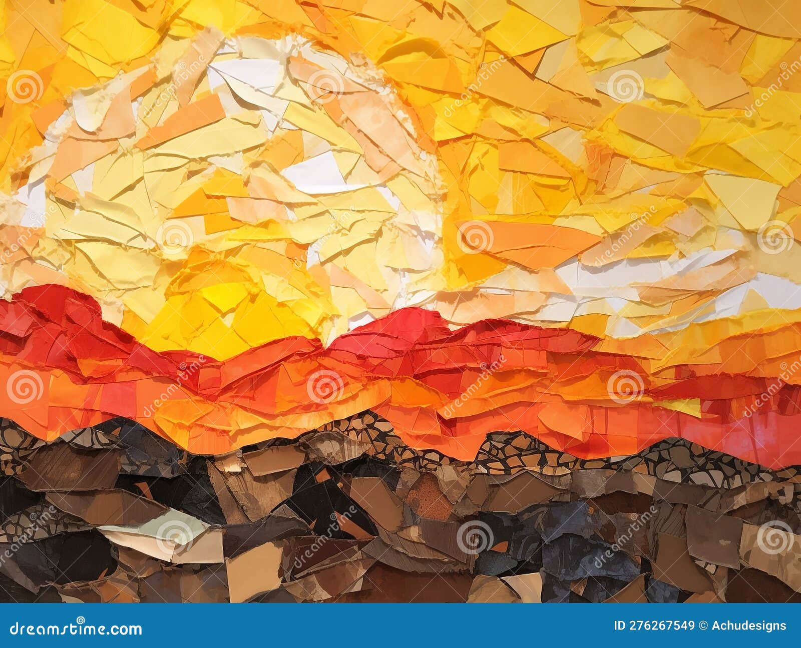 A Sunset with Torn Paper Layers Stock Illustration - Illustration of ...