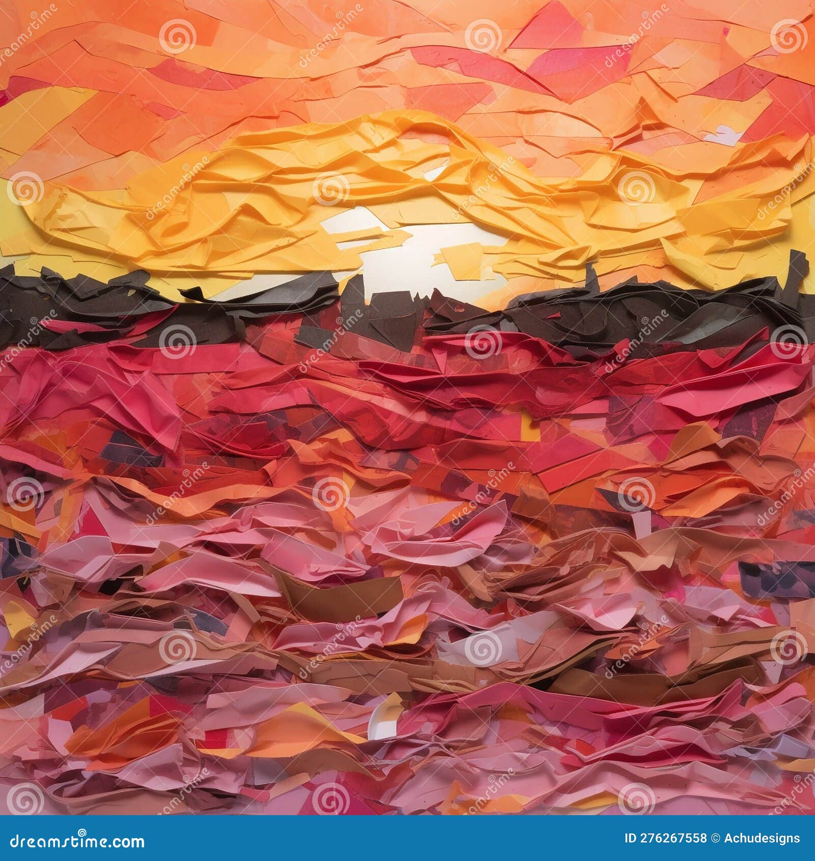 A Sunset with Torn Paper Layers Stock Illustration - Illustration of ...