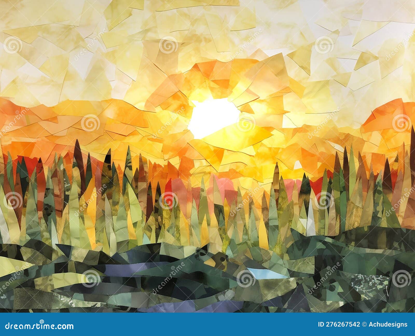 A Sunset with Torn Paper Layers Stock Illustration - Illustration of ...