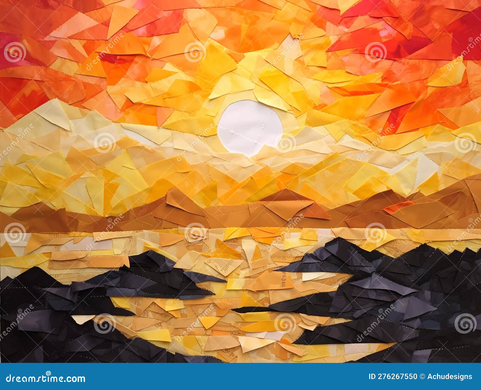 A Sunset with Torn Paper Layers Stock Illustration - Illustration of ...