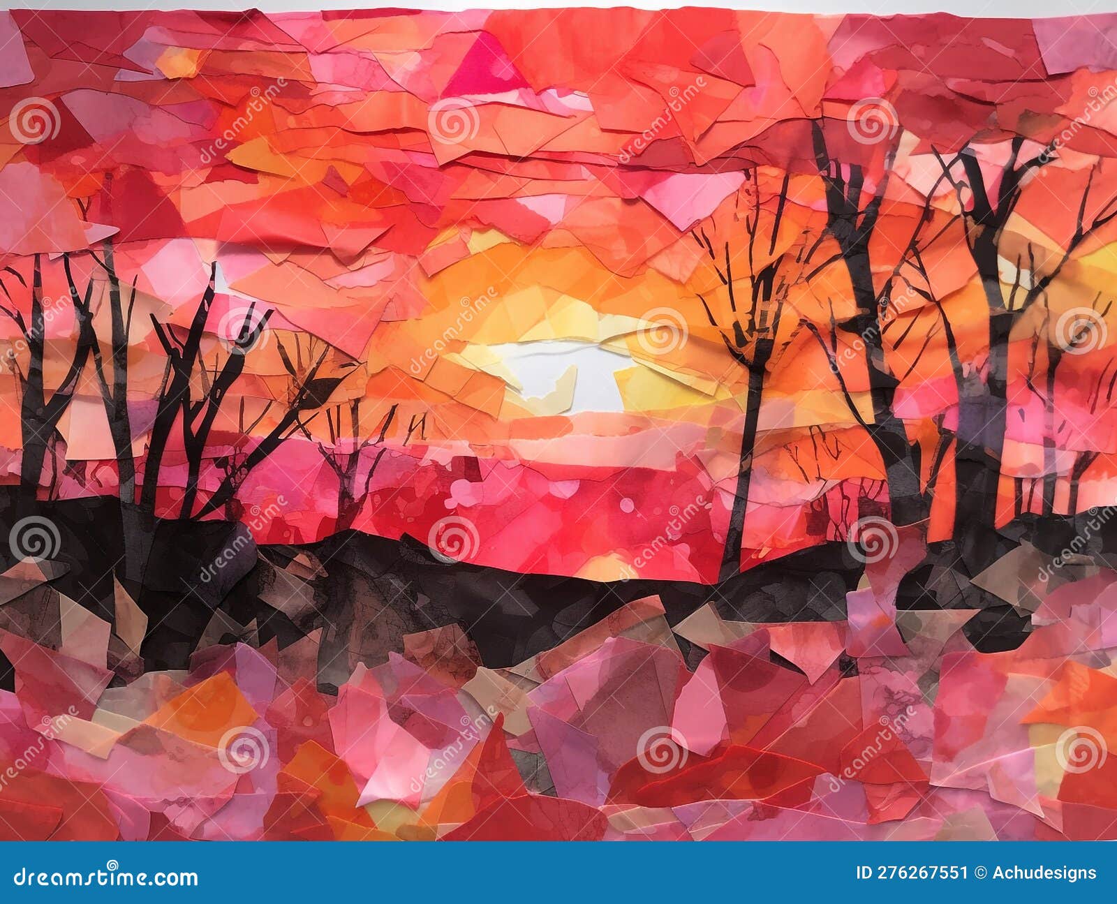 A Sunset with Torn Paper Layers Stock Illustration - Illustration of ...