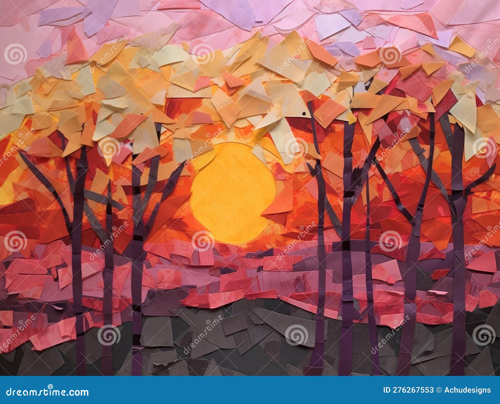 A Sunset with Torn Paper Layers Stock Illustration - Illustration of ...