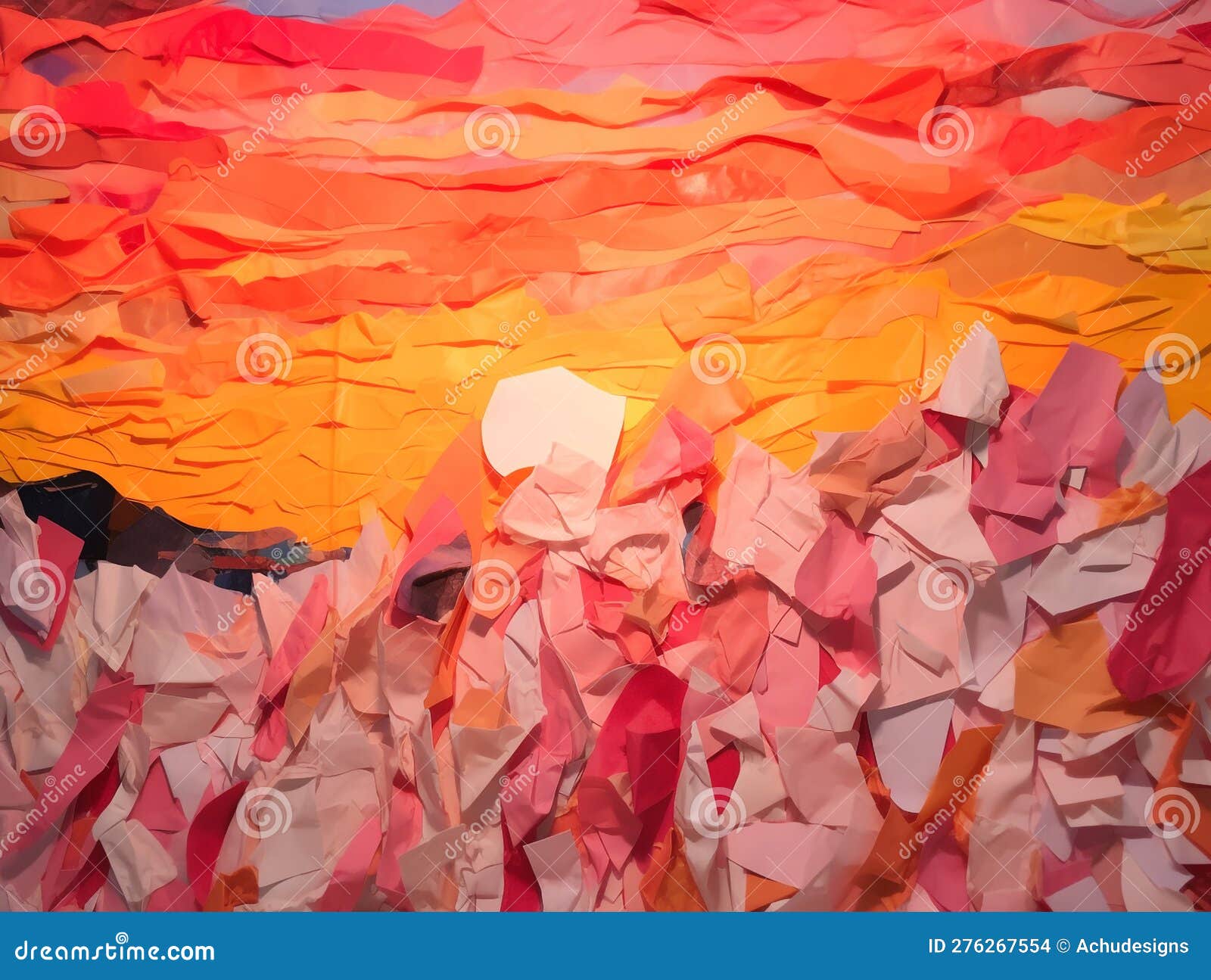 A Sunset with Torn Paper Layers Stock Illustration - Illustration of ...