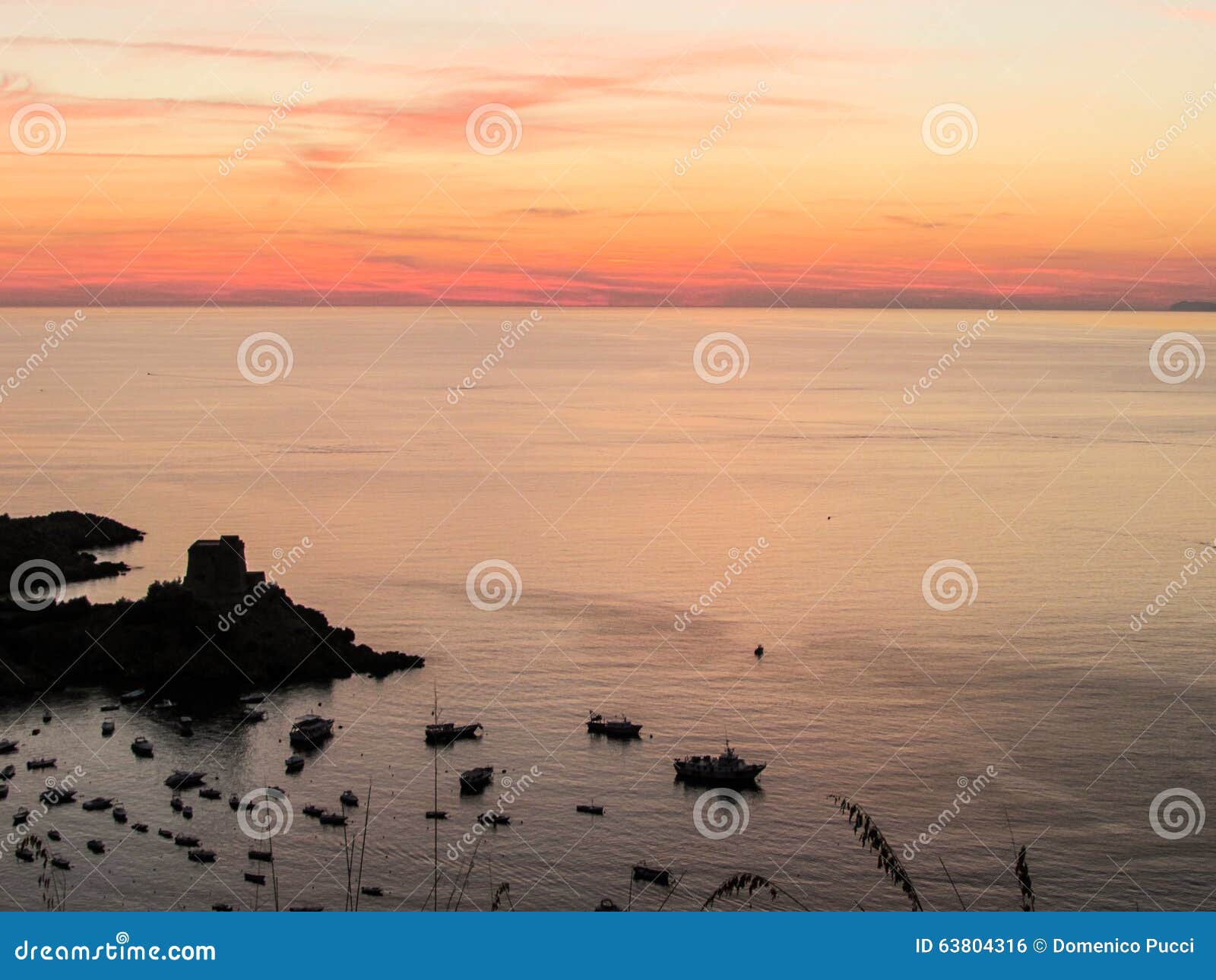 Sunset Tower Overlooking the Sea - Praia a Mare Stock Photo - Image of ...