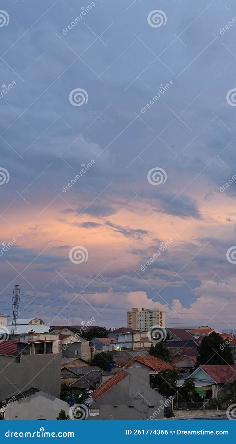 Sunset in town stock photo. Image of haze, blue, windows - 261774366