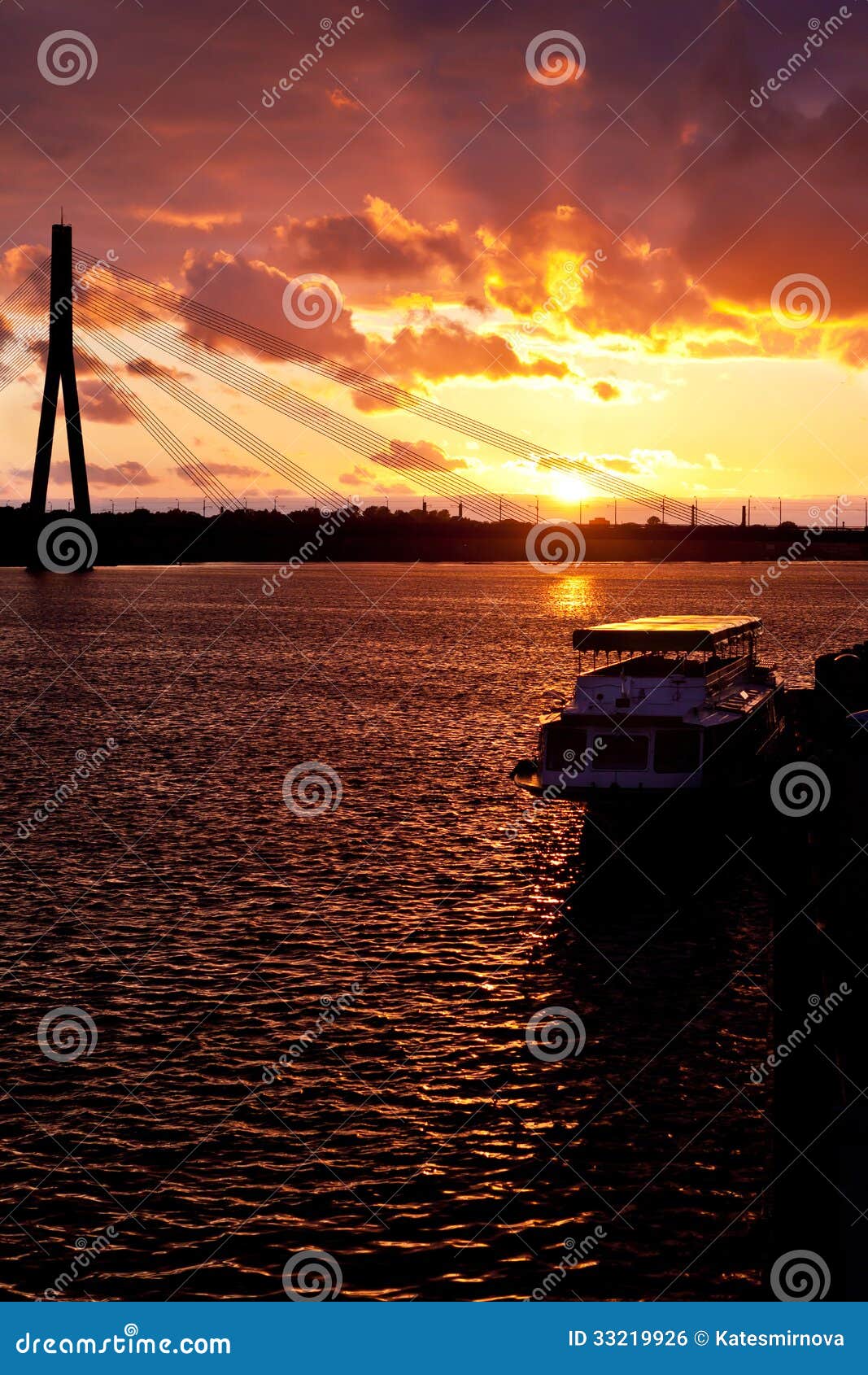 Sunset on the Town River in Riga Stock Photo - Image of evening, ship ...