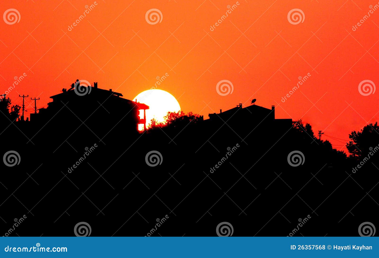 Sunset with Town Silhouette Stock Illustration - Illustration of ...
