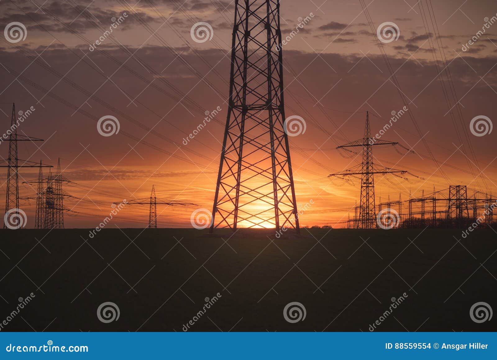 Sunset with Transmission Towers Stock Photo - Image of industry, danger ...