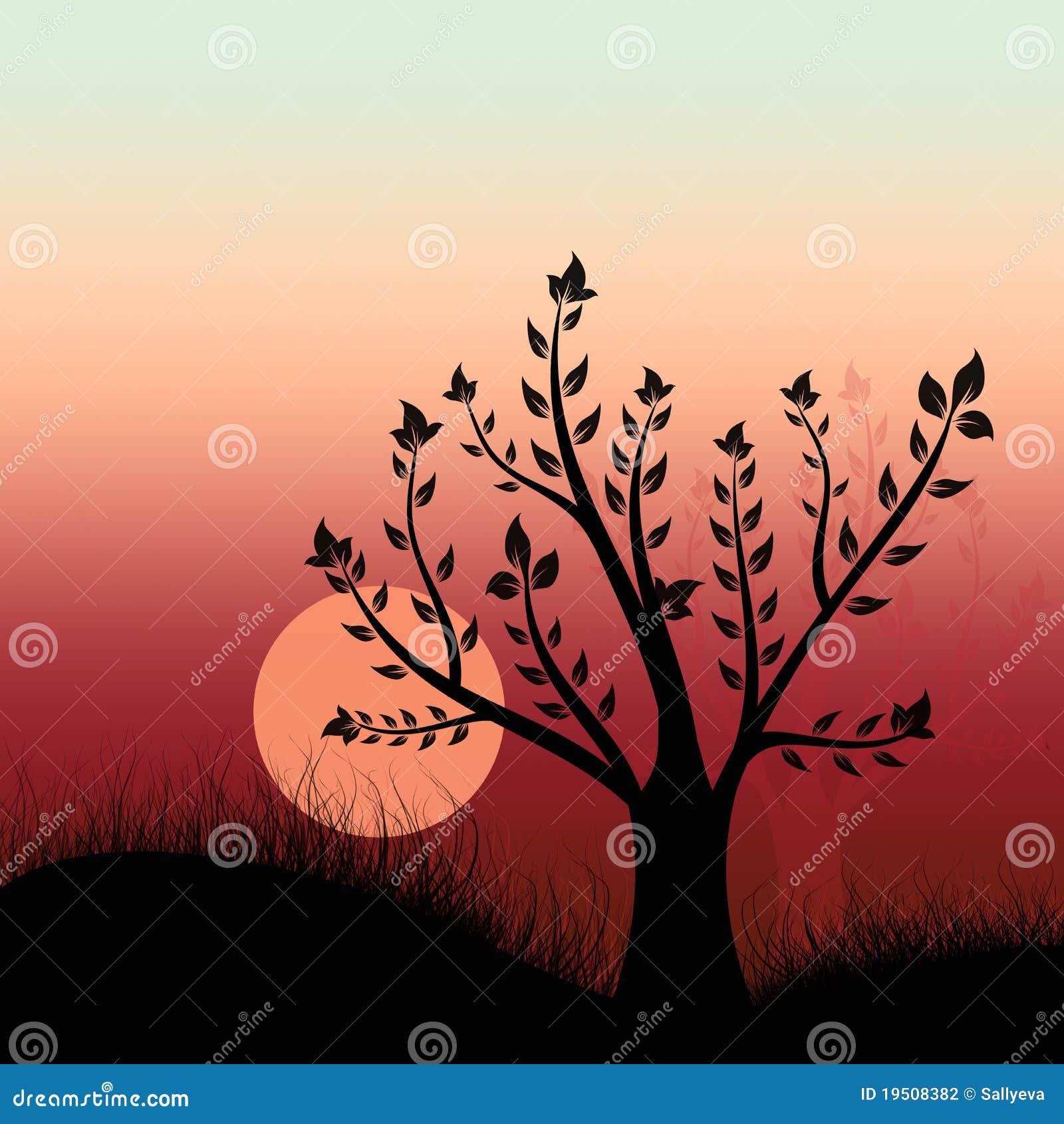 Sunset and tree stock illustration. Illustration of drawing - 19508382
