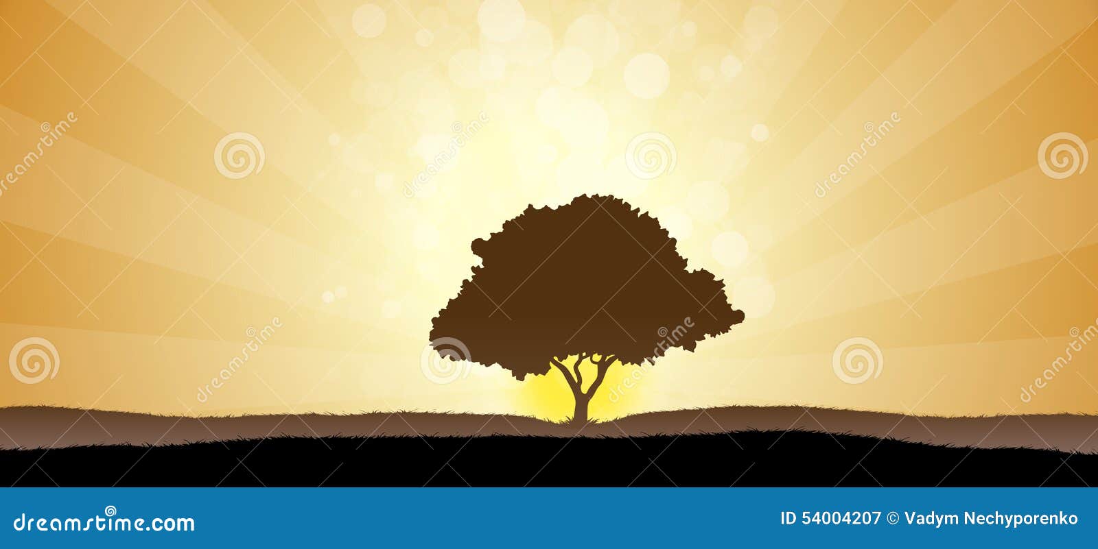 Sunset with Tree stock vector. Illustration of grass - 54004207