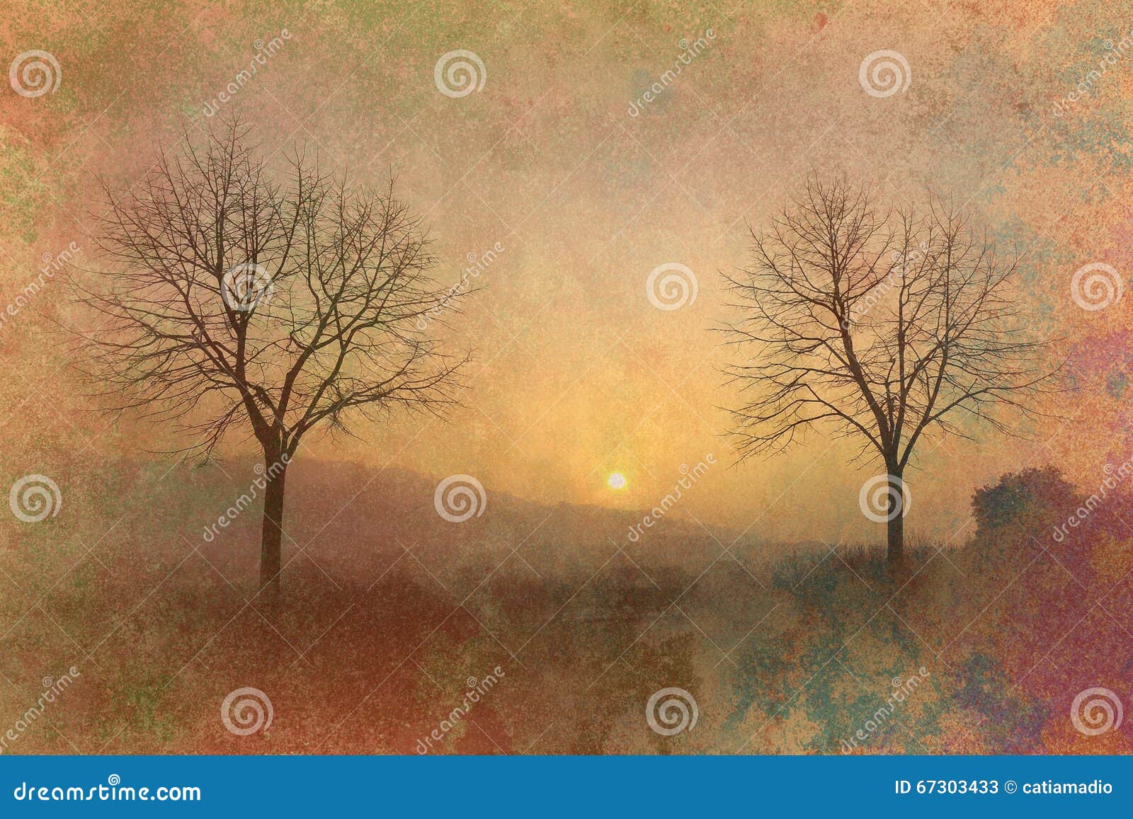 Sunset and Trees Grunge Background Stock Image - Image of colors ...