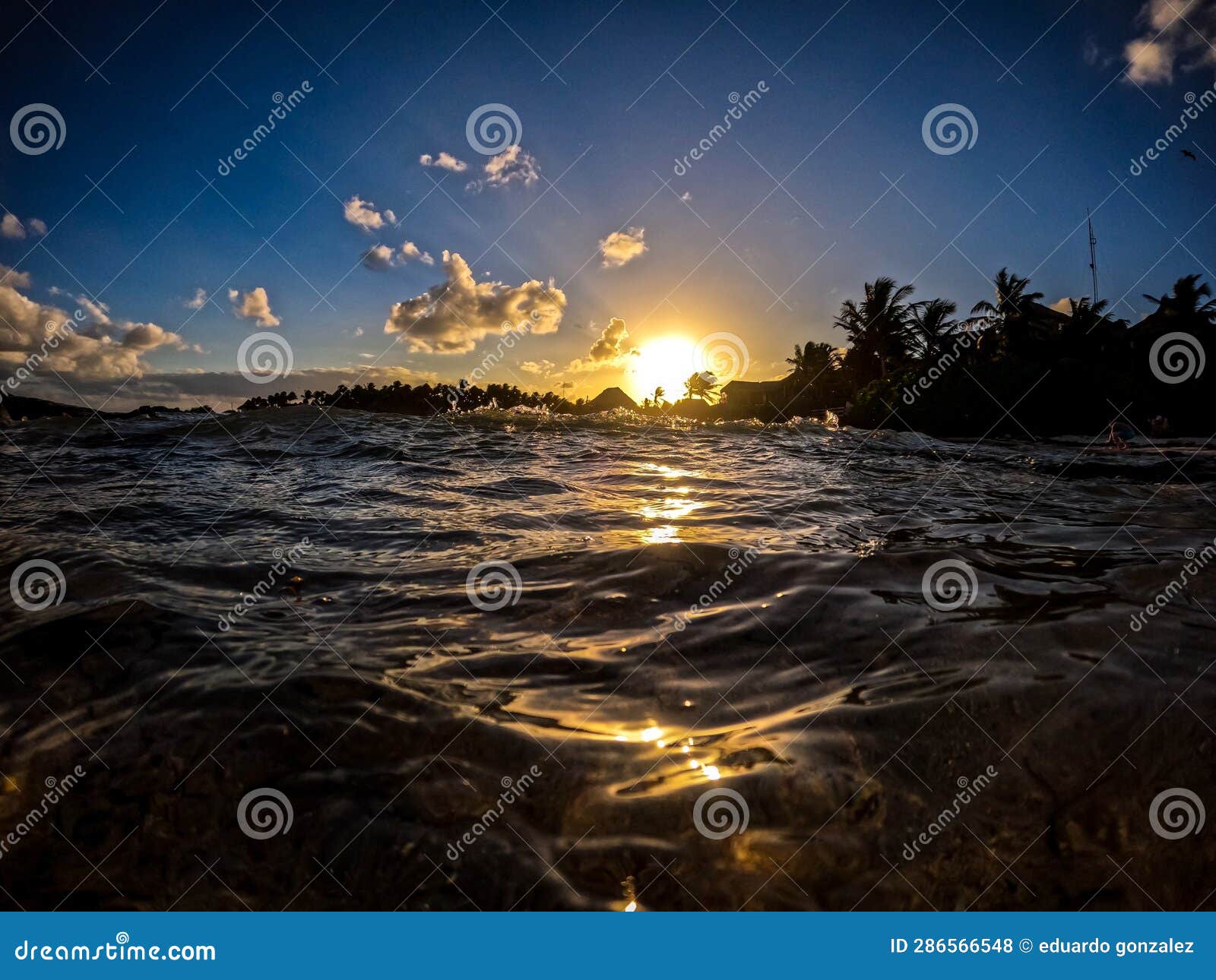 Sunset in Tulum from the Beach Stock Photo - Image of gopro, water ...