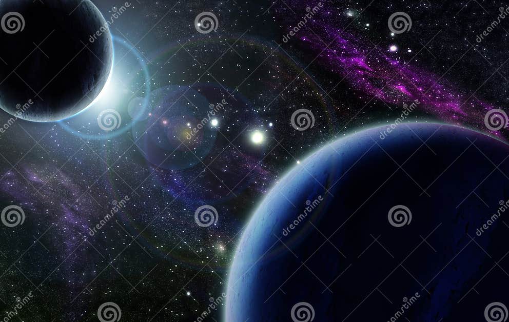 Sunset with Two Blue Planet Stock Illustration - Illustration of light ...