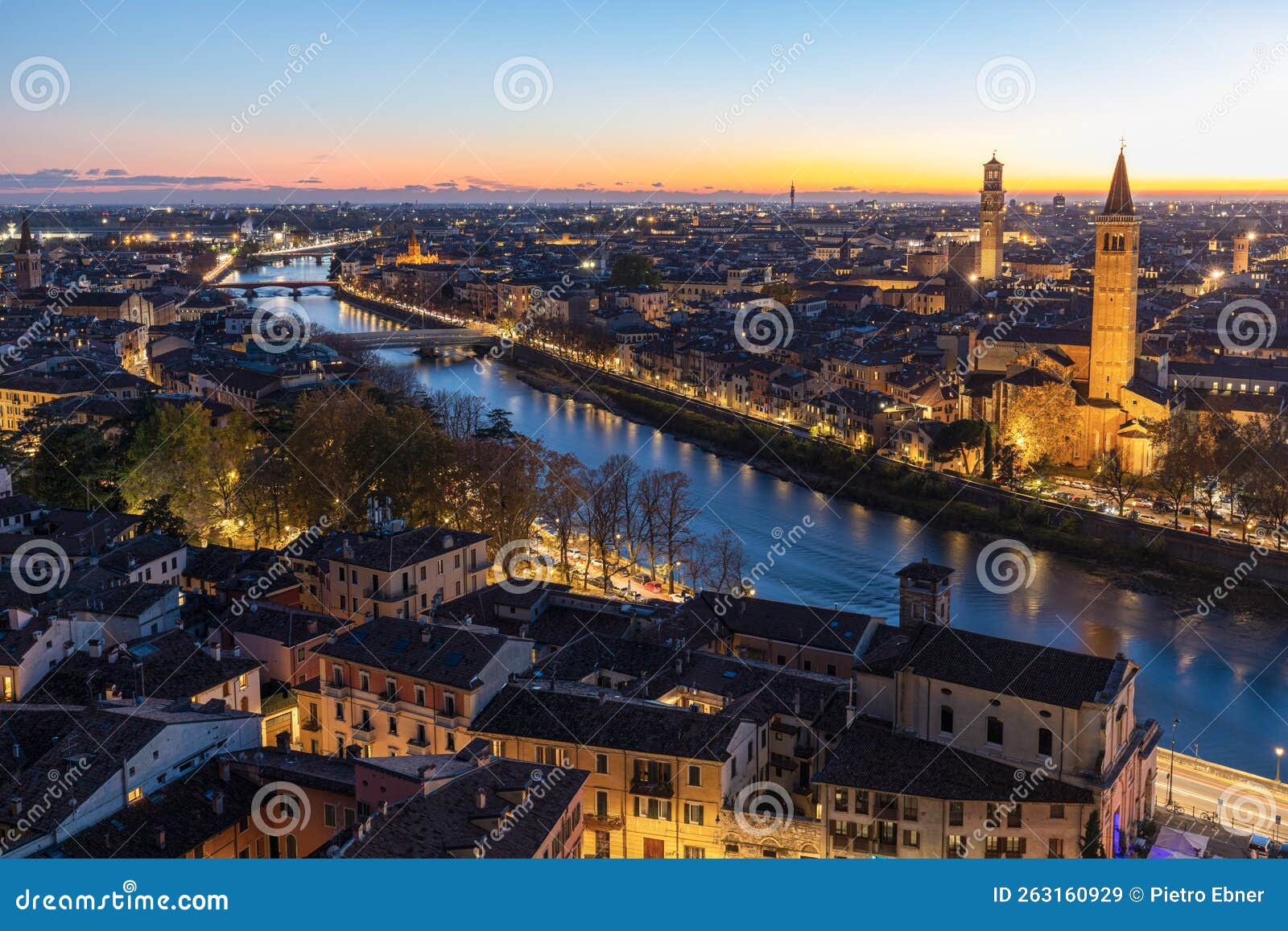 Sunset in Verona Italy stock image. Image of river, paesaggio - 263160929