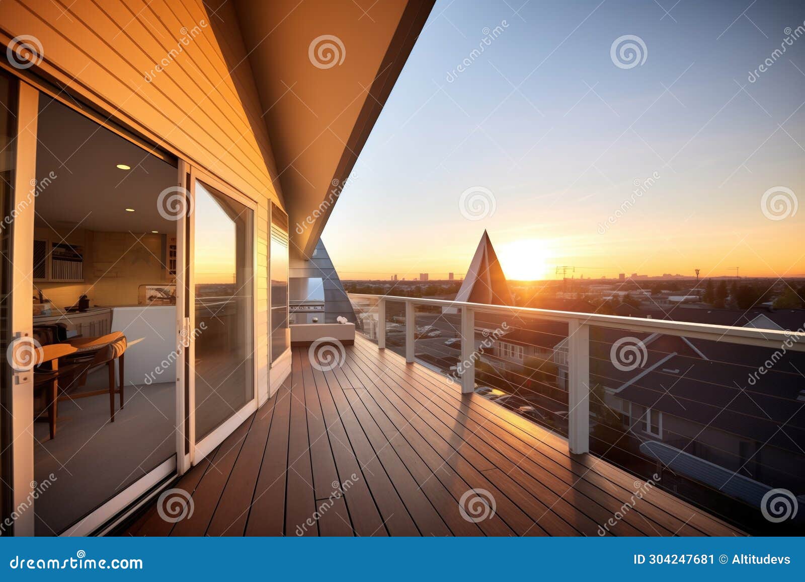 Sunset View With Aframe Silhouette And Lit Loft Balcony Royalty-Free ...