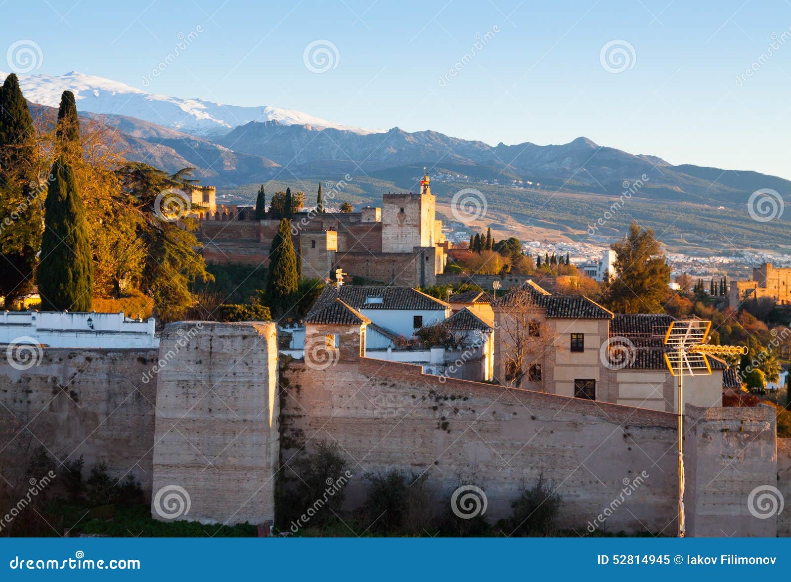 Sunset View of Alhambra with Sierra Nevada Stock Image - Image of spain ...