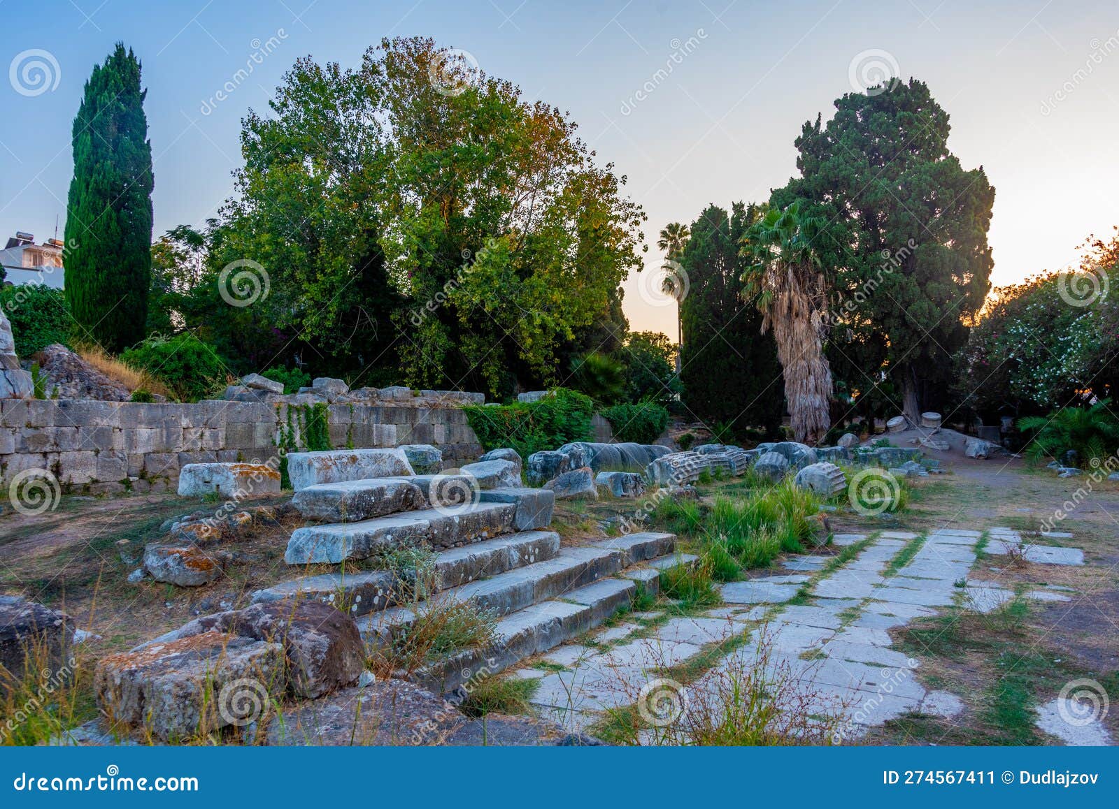 Sunset View of Ancient Agora at Greek Island Kos Stock Image - Image of ...