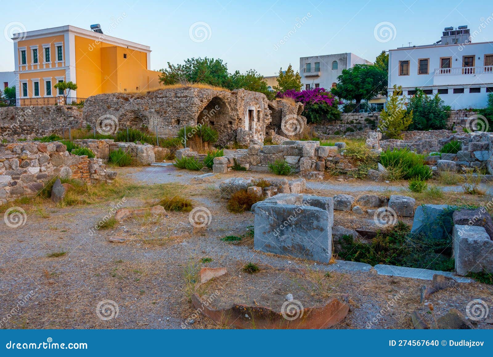 Sunset View of Ancient Agora at Greek Island Kos Stock Photo - Image of ...