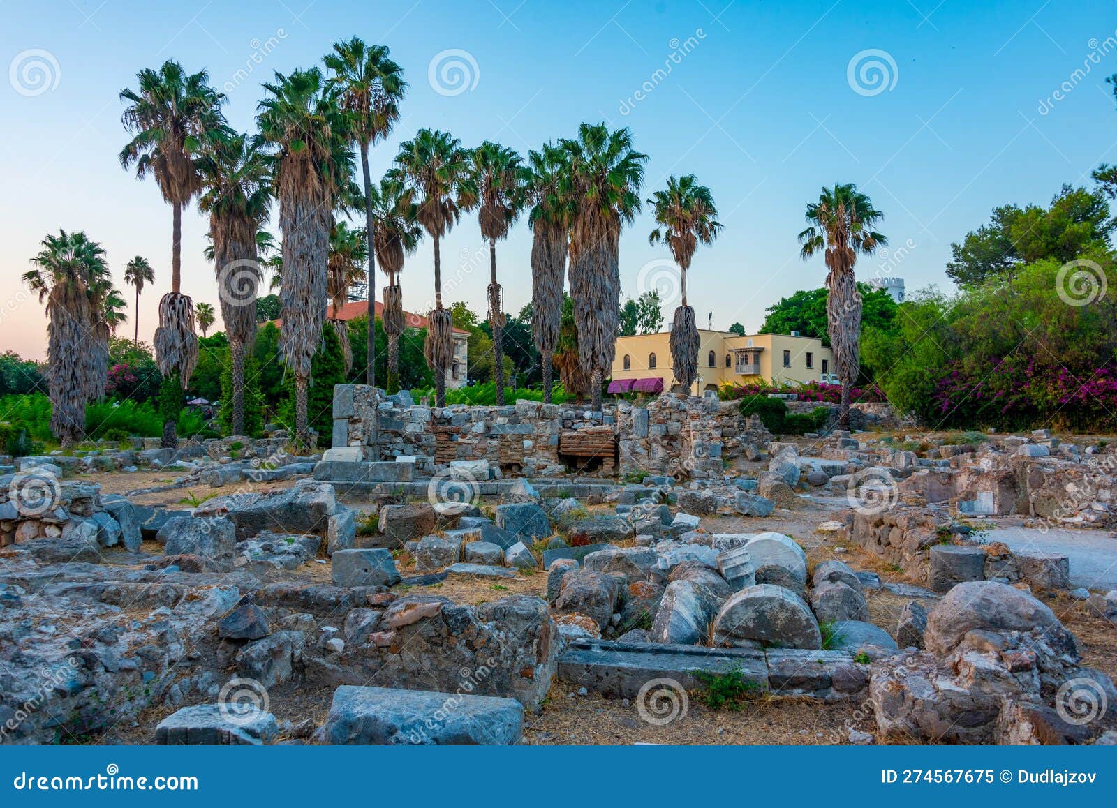 Sunset View of Ancient Agora at Greek Island Kos Stock Image - Image of ...