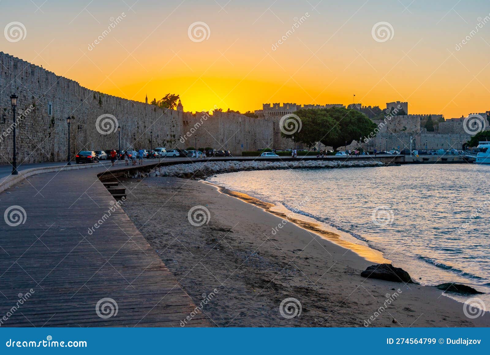 Sunset View of Ancient Fortification at Rhodes in Greece Stock Image ...