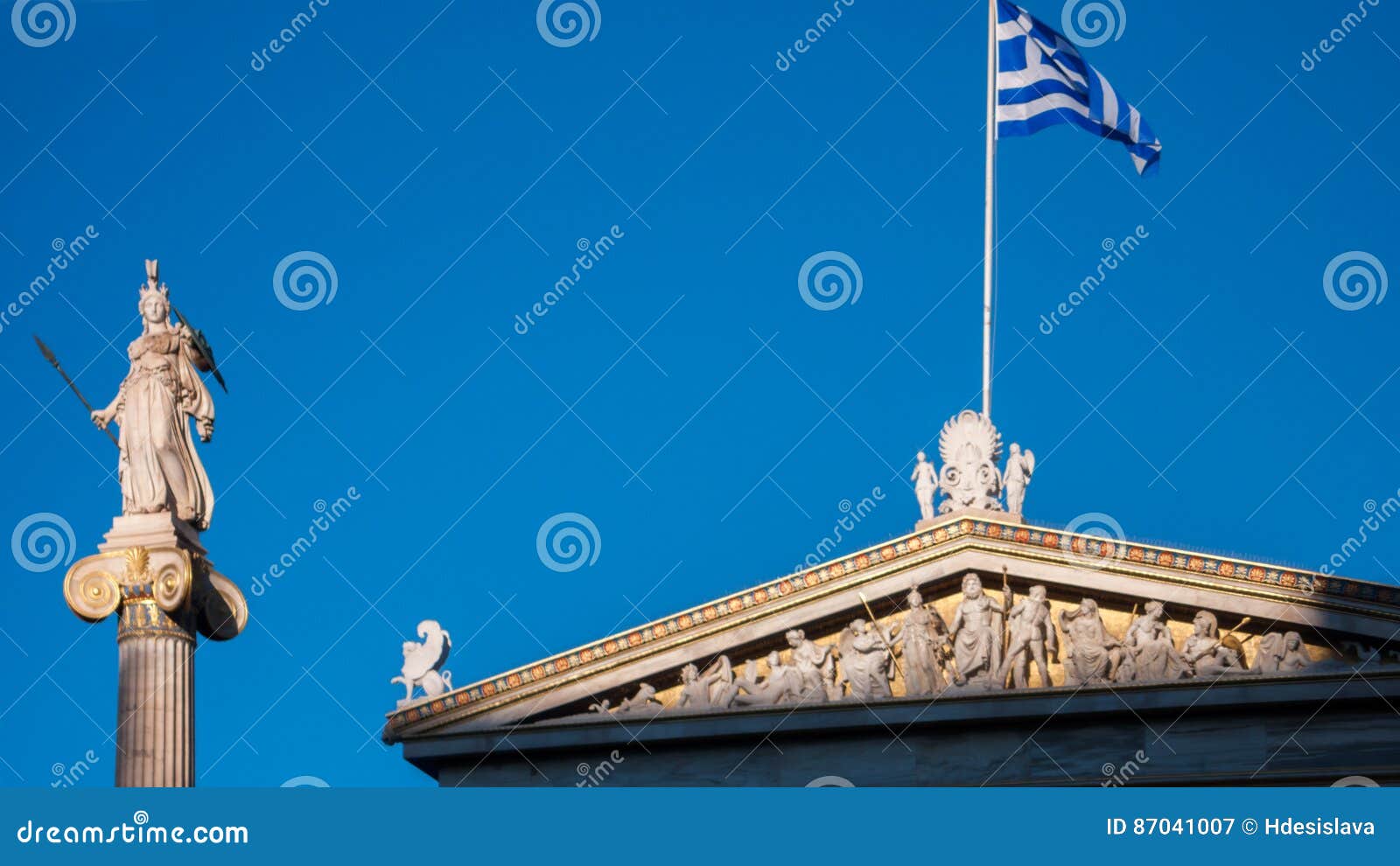 Sunset View of Athena Statue in Front of Academy of Athens, Attica ... Sunset View of Athena Statue in Front of Academy of Athens, Attica ...