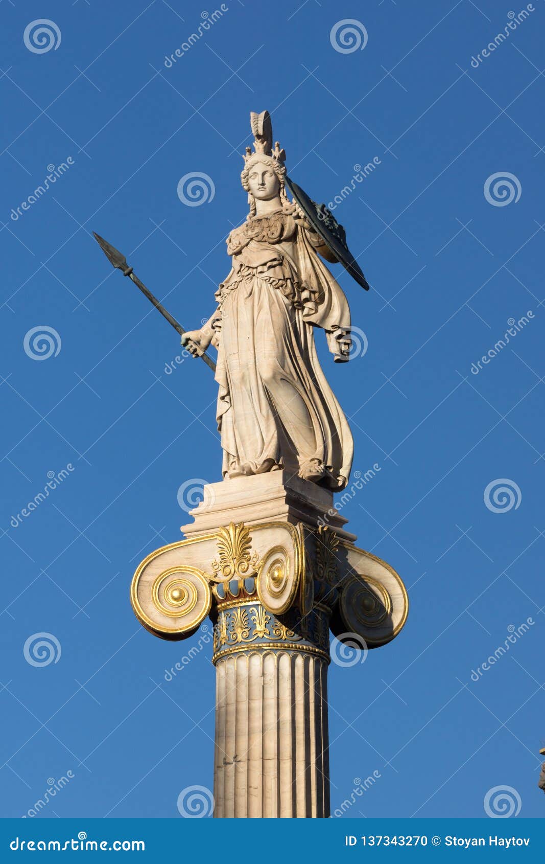 Sunset View of Athena Statue in Front of Academy of Athens, Attica ... Sunset View of Athena Statue in Front of Academy of Athens, Attica ...