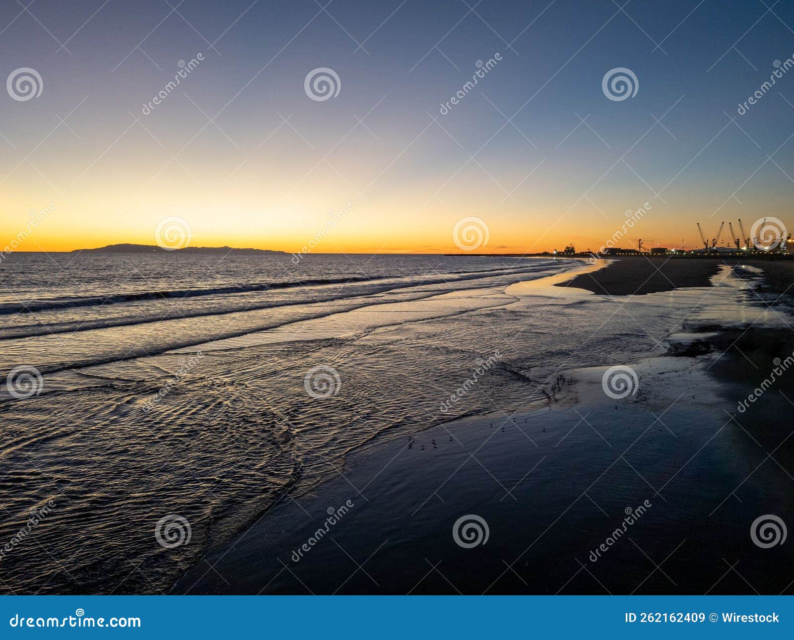 Sunset View from the Beach with Calm Waves Stock Image - Image of water ...