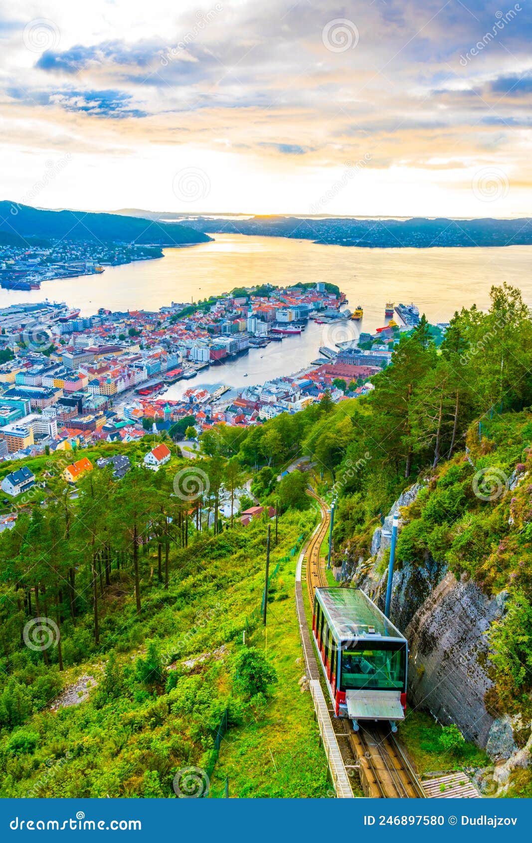 Sunset View on Bergen and Harbor from the Mountain Floyen...IMAGE ...