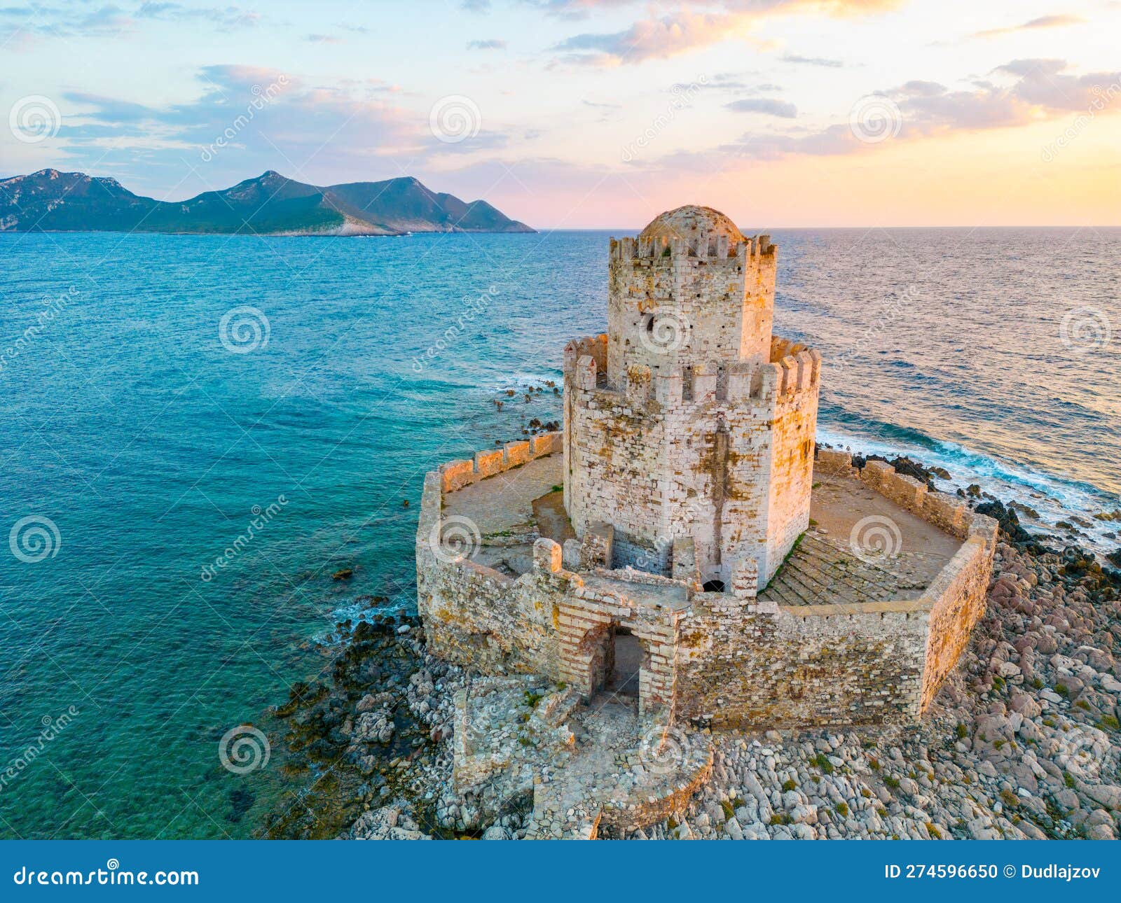 Sunset View of Bourtzi of Methoni Castle in Greece Stock Photo - Image ...