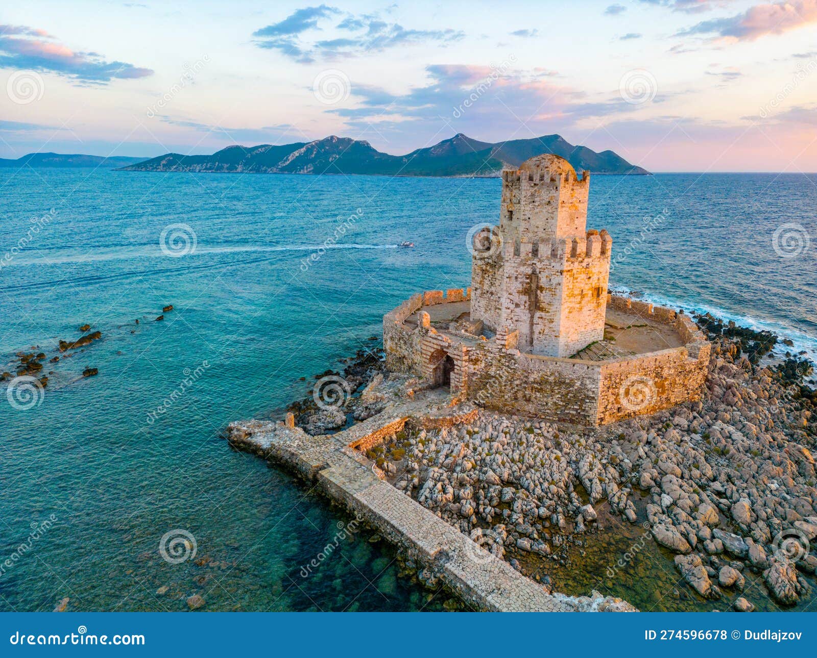 Sunset View of Bourtzi of Methoni Castle in Greece Stock Photo - Image ...