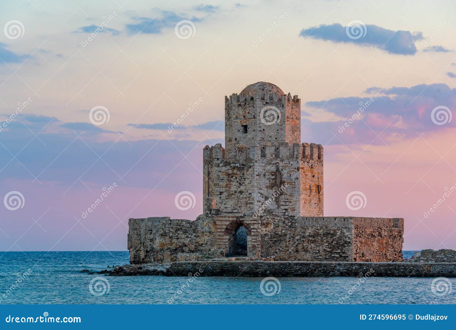 Sunset View of Bourtzi of Methoni Castle in Greece Stock Image - Image ...