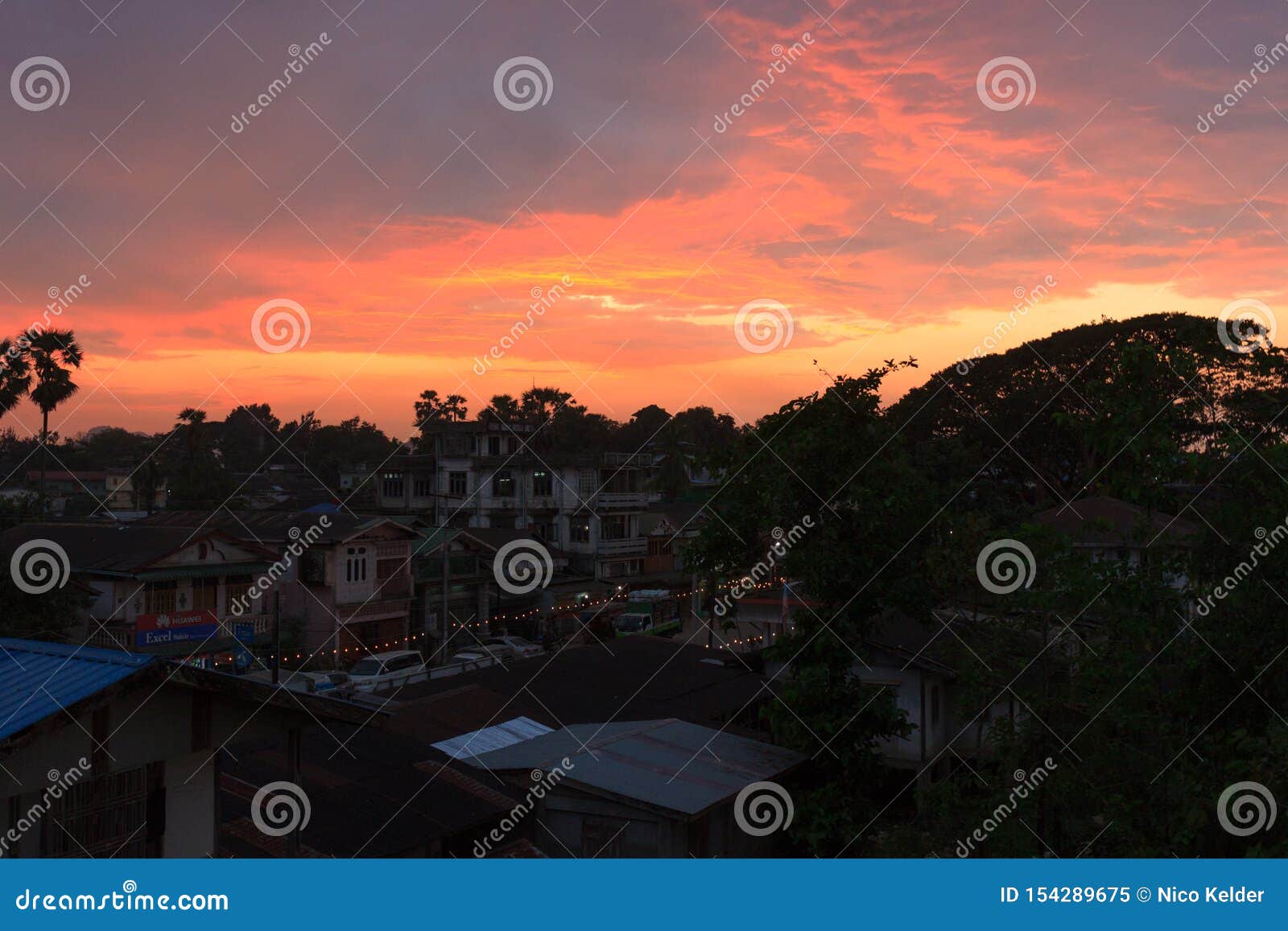 Sunset View of the City of Hpa-an, Myanmar Stock Image - Image of ...