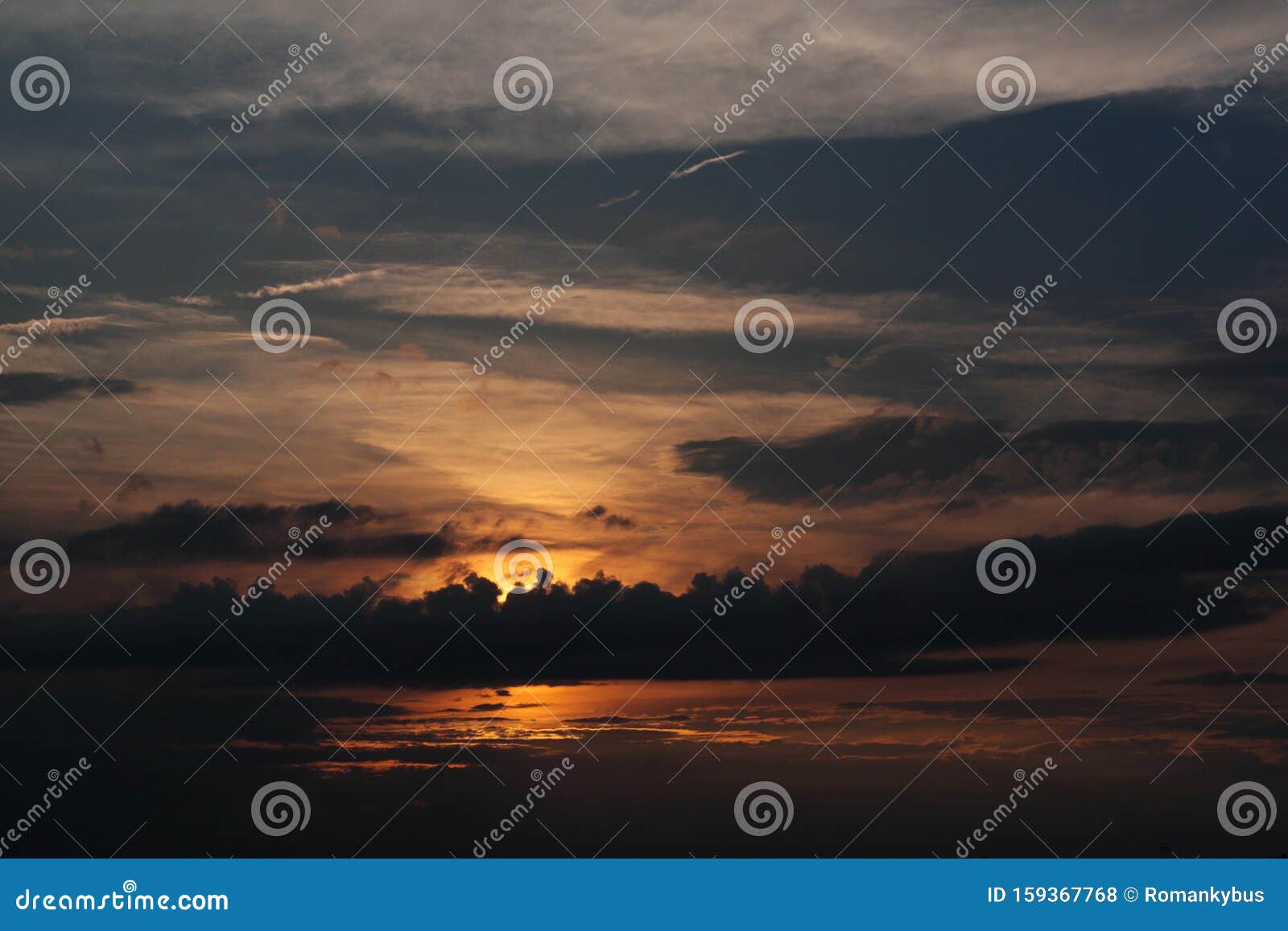Sunset - View of Cloudy Sky and Setting Sun Stock Photo - Image of ...