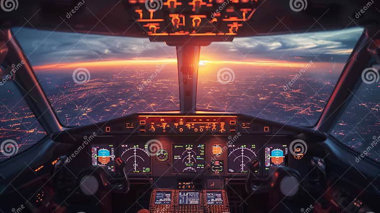 Sunset View of Cockpit in Plane Image Stock Image - Image of evening ...
