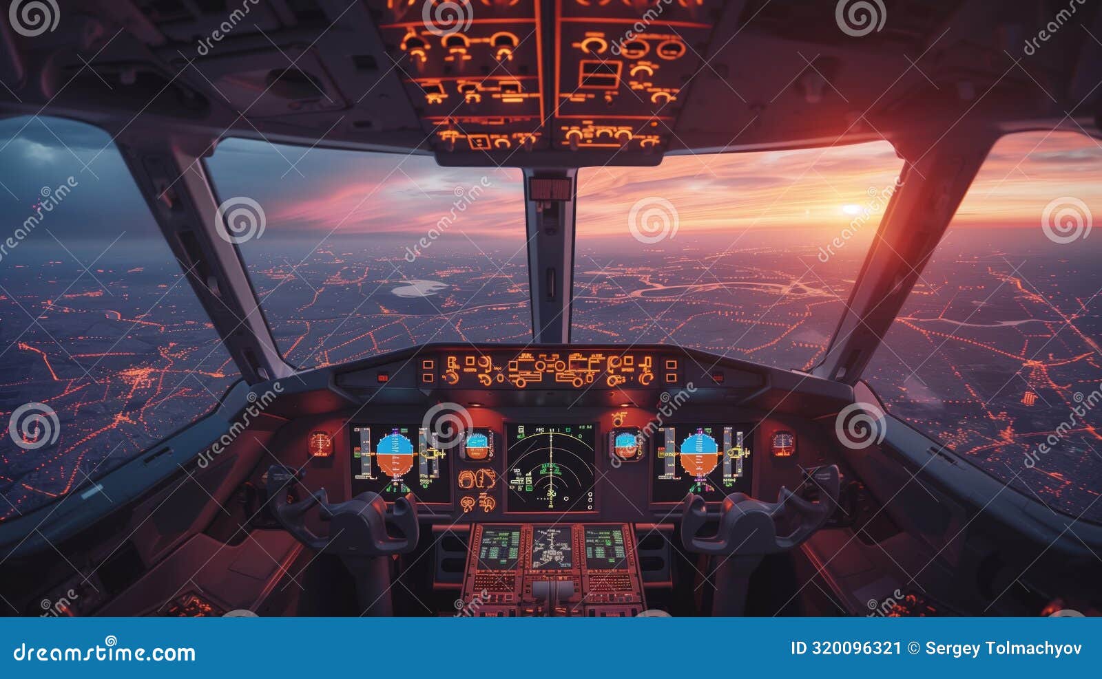 Sunset View of Cockpit in Plane Image Stock Image - Image of plane ...