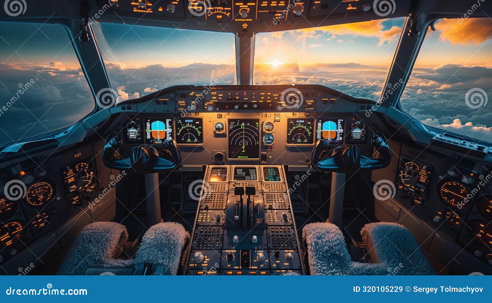 Sunset View of Cockpit in Plane Image Stock Image - Image of aerial ...