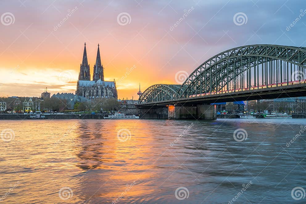 Sunset View of Cologne Skyline in Cologne, Germany Stock Photo - Image ...
